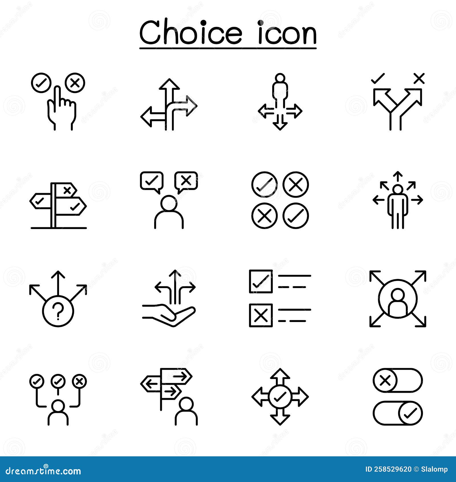 Choice Icon Set in Thin Line Style Stock Vector - Illustration of idea ...