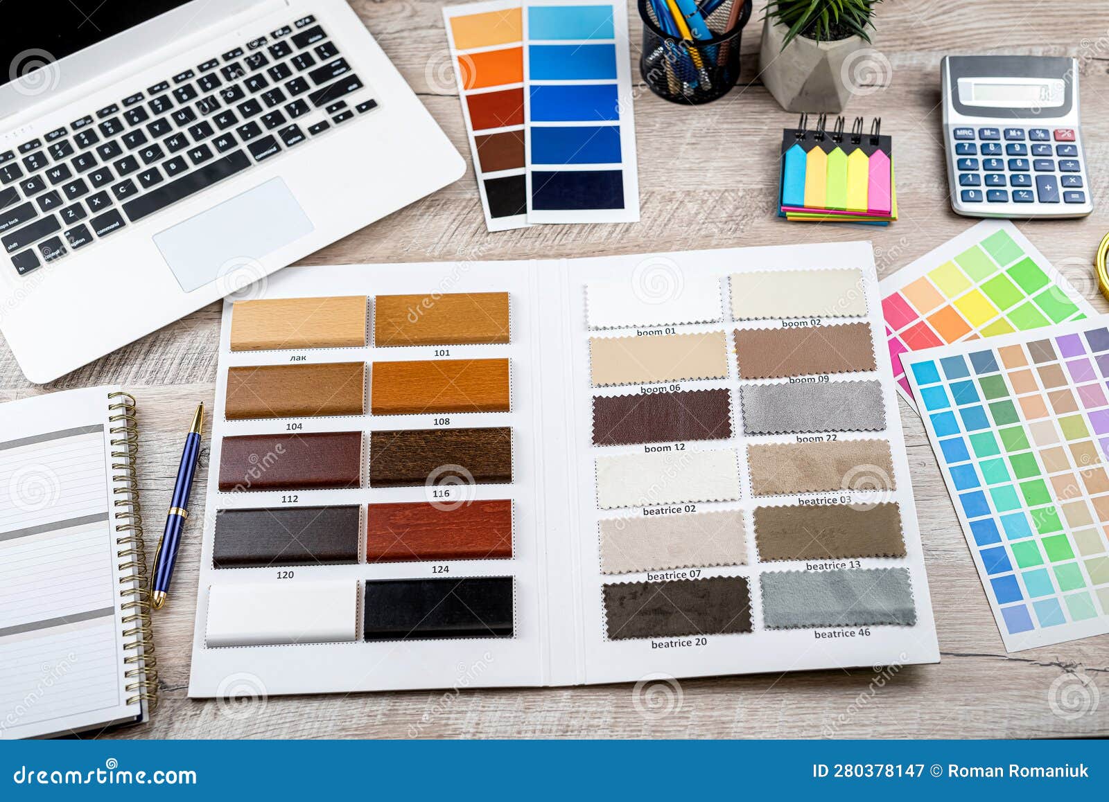 Choice of Materials Wooden Laminate Sample with Empty Notepad and Penci ...