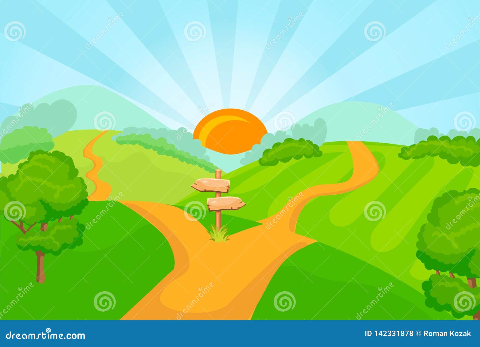 Choice between two roads stock vector. Illustration of kingdom - 142331878