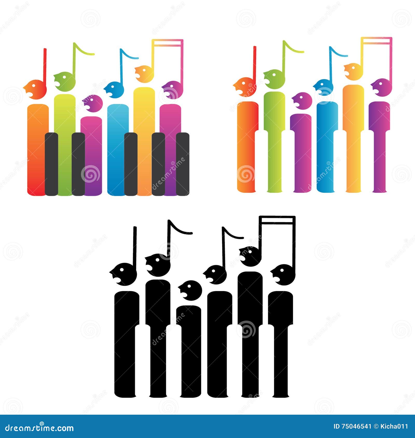 Choir of Notes and Piano Keys Stock Vector - Illustration of pianist ...