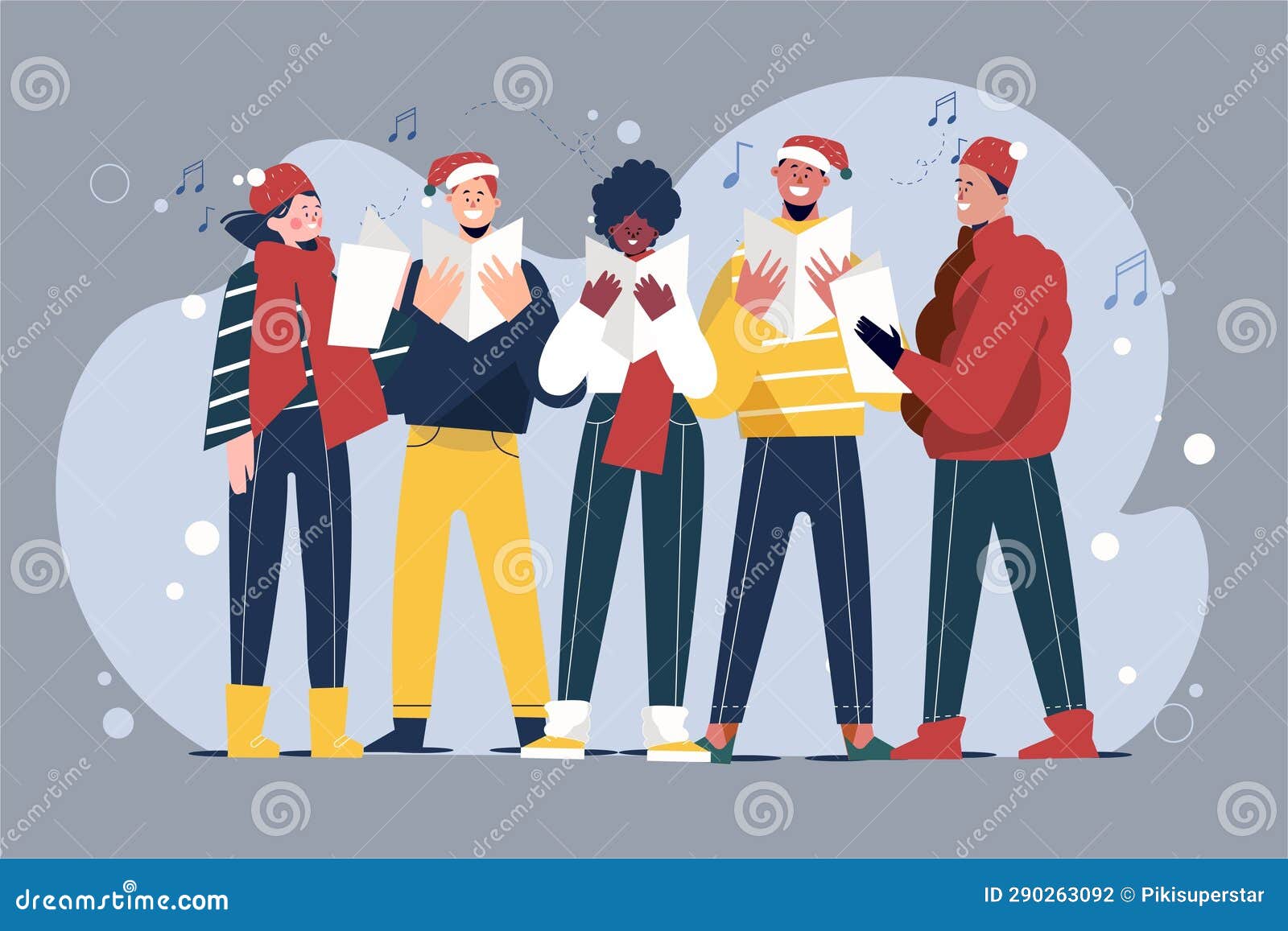 Choir People Singing Christmas Carol Vector Design Illustration Stock ...