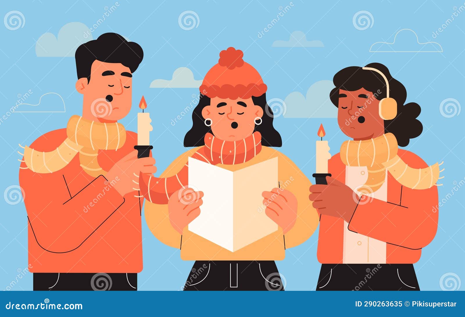 Choir People Singing Christmas Carol Vector Design Illustration Stock ...