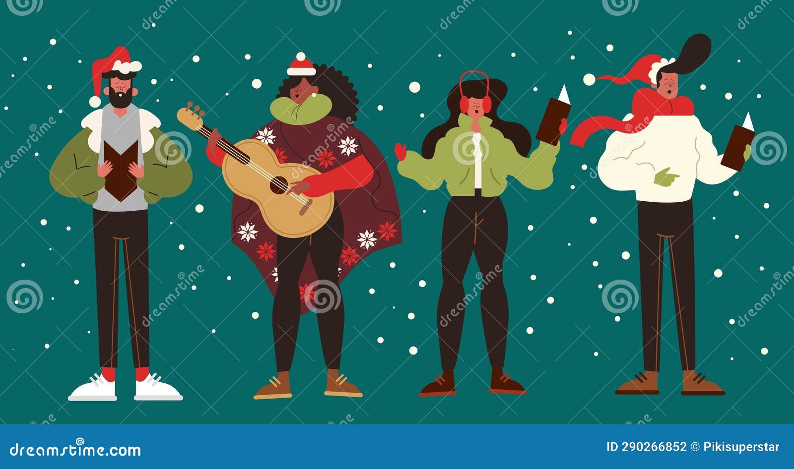 Choir People Singing Christmas Carol Vector Design Illustration Stock ...