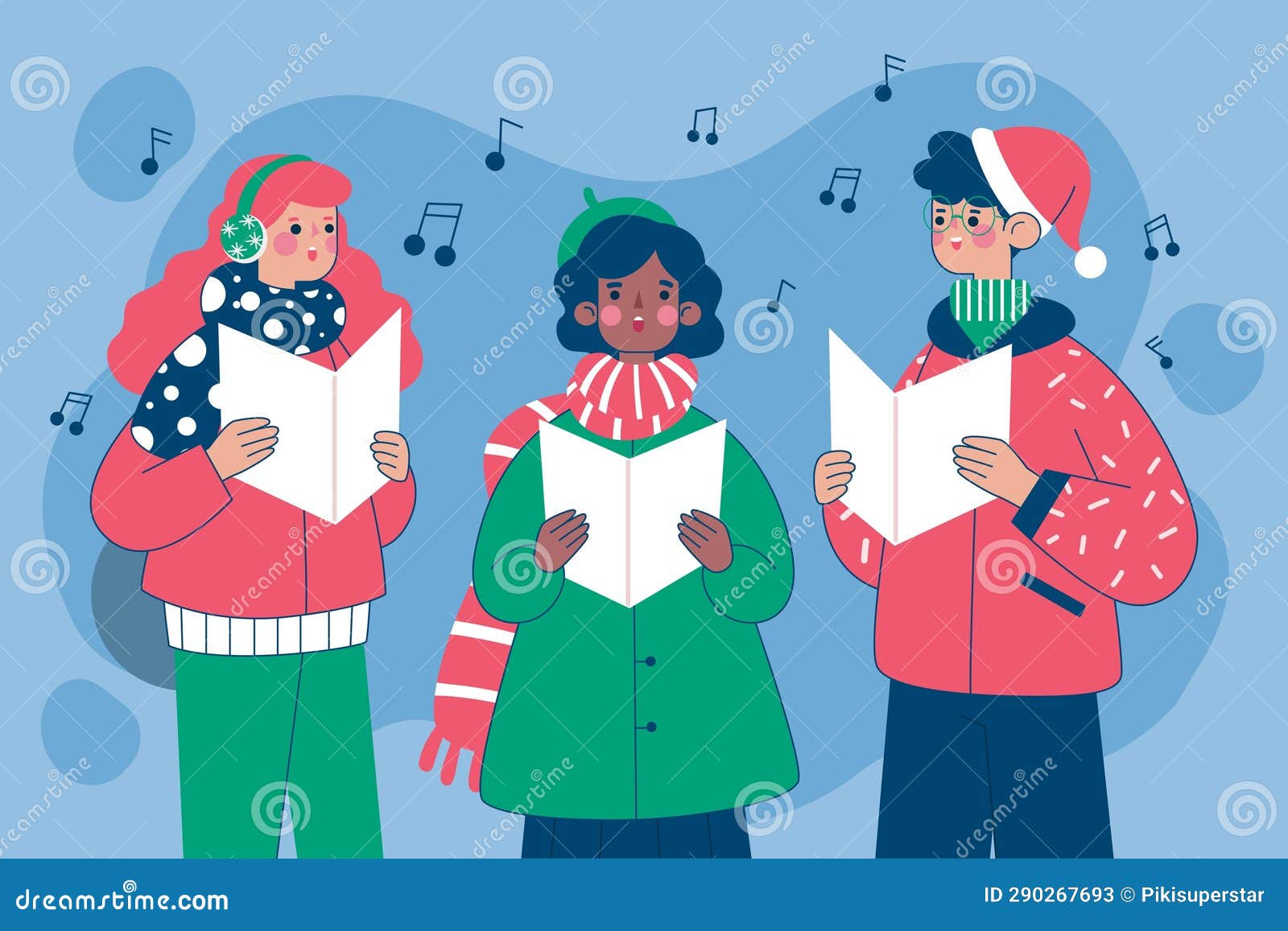 Choir People Singing Christmas Carol Vector Design Illustration Stock ...