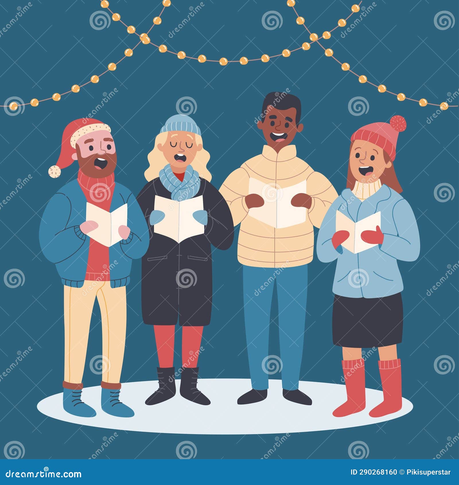 Choir People Singing Christmas Carol Vector Design Illustration Stock ...