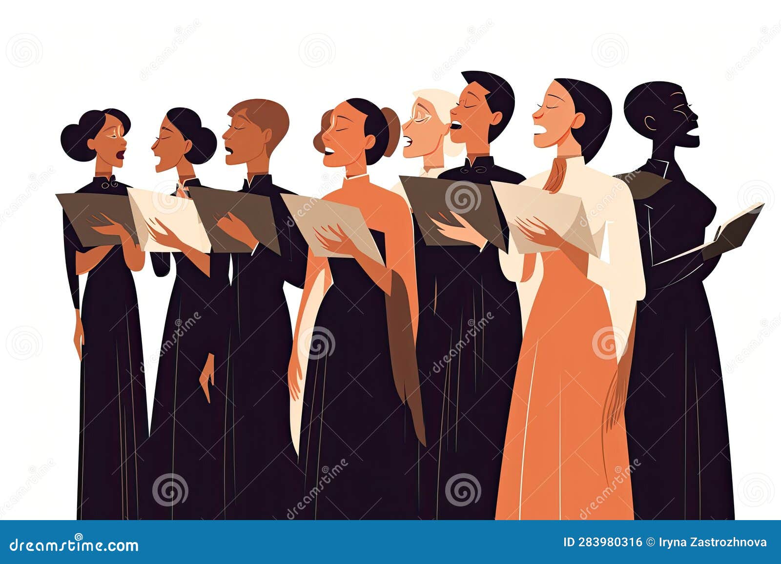 A Choir of People on a White Background Sing a Song Stock Illustration ...