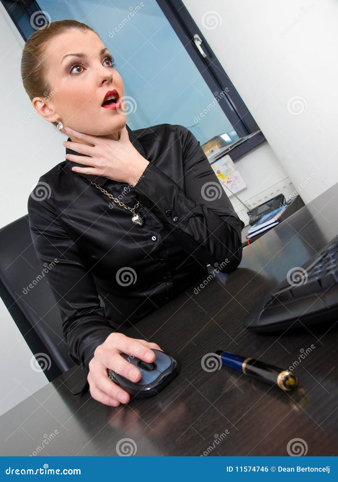 Choked Businesswoman Working at Desk Computer Stock Photo - Image of ...
