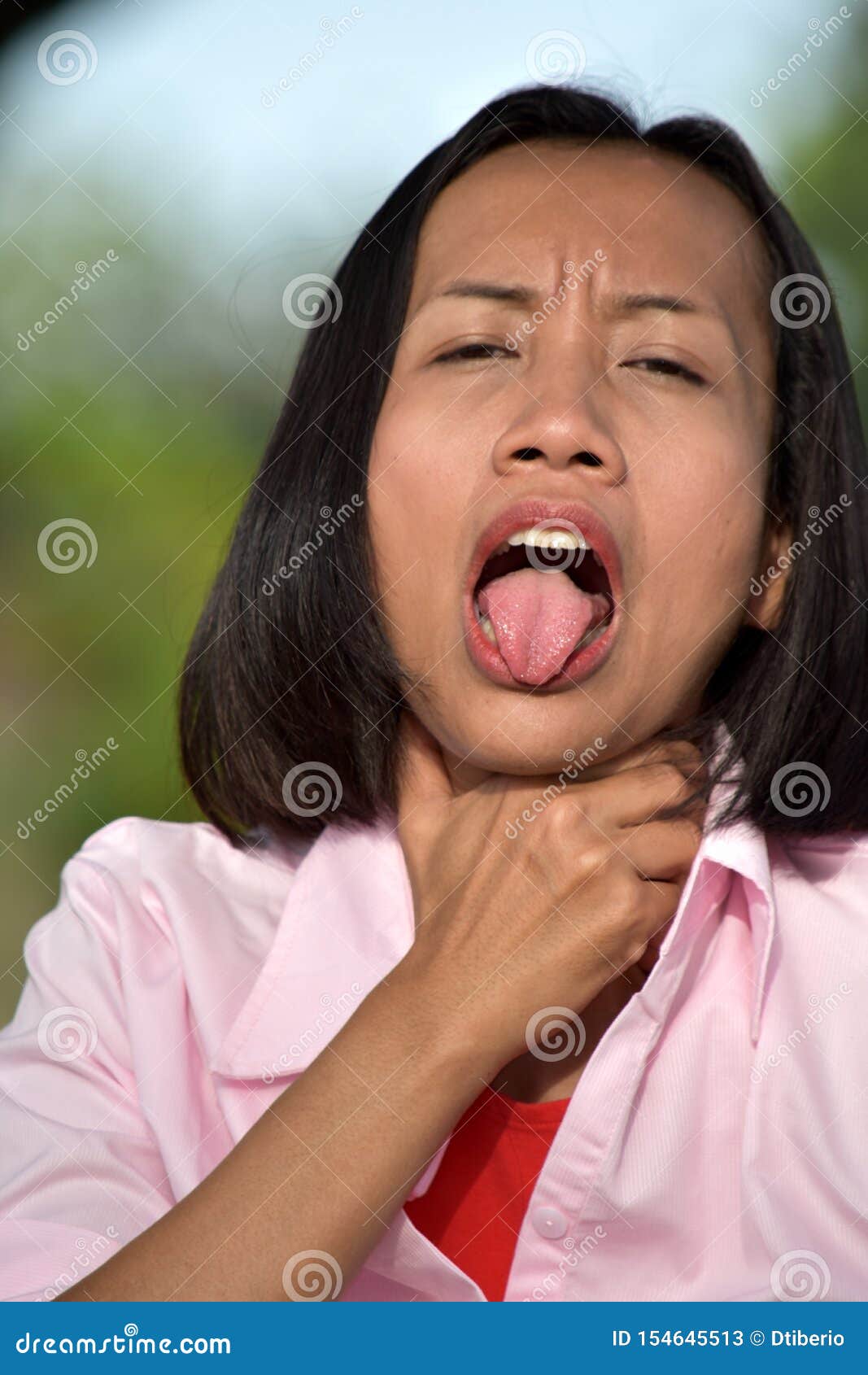 Choking Youthful Asian Female Stock Image - Image of asia, female ...