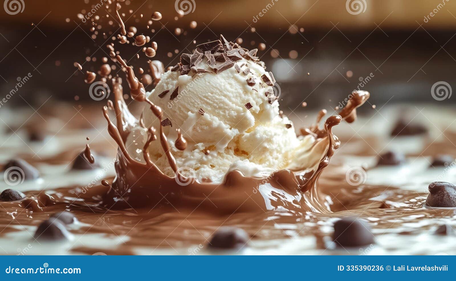 Chokolades Dropping into Milk and Ice Cream Stock Illustration ...