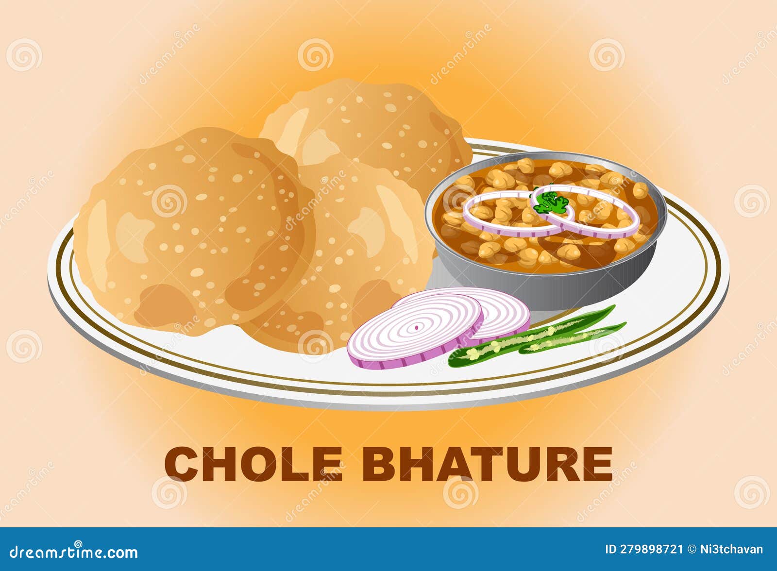 Chole Bhature Or Chick Pea Curry And Fried Puri. Cartoon Vector ...