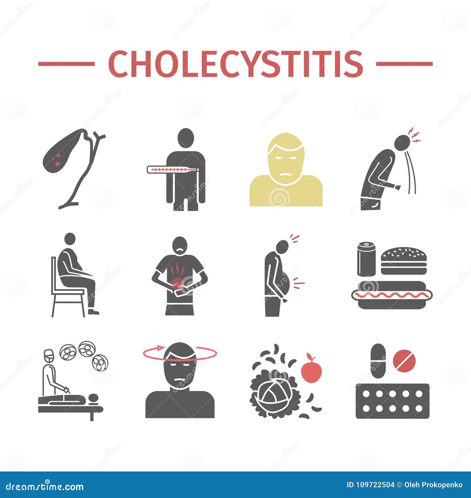 Cholecystitis Flat Icon Infographics. Vector Signs for Web Graphics ...