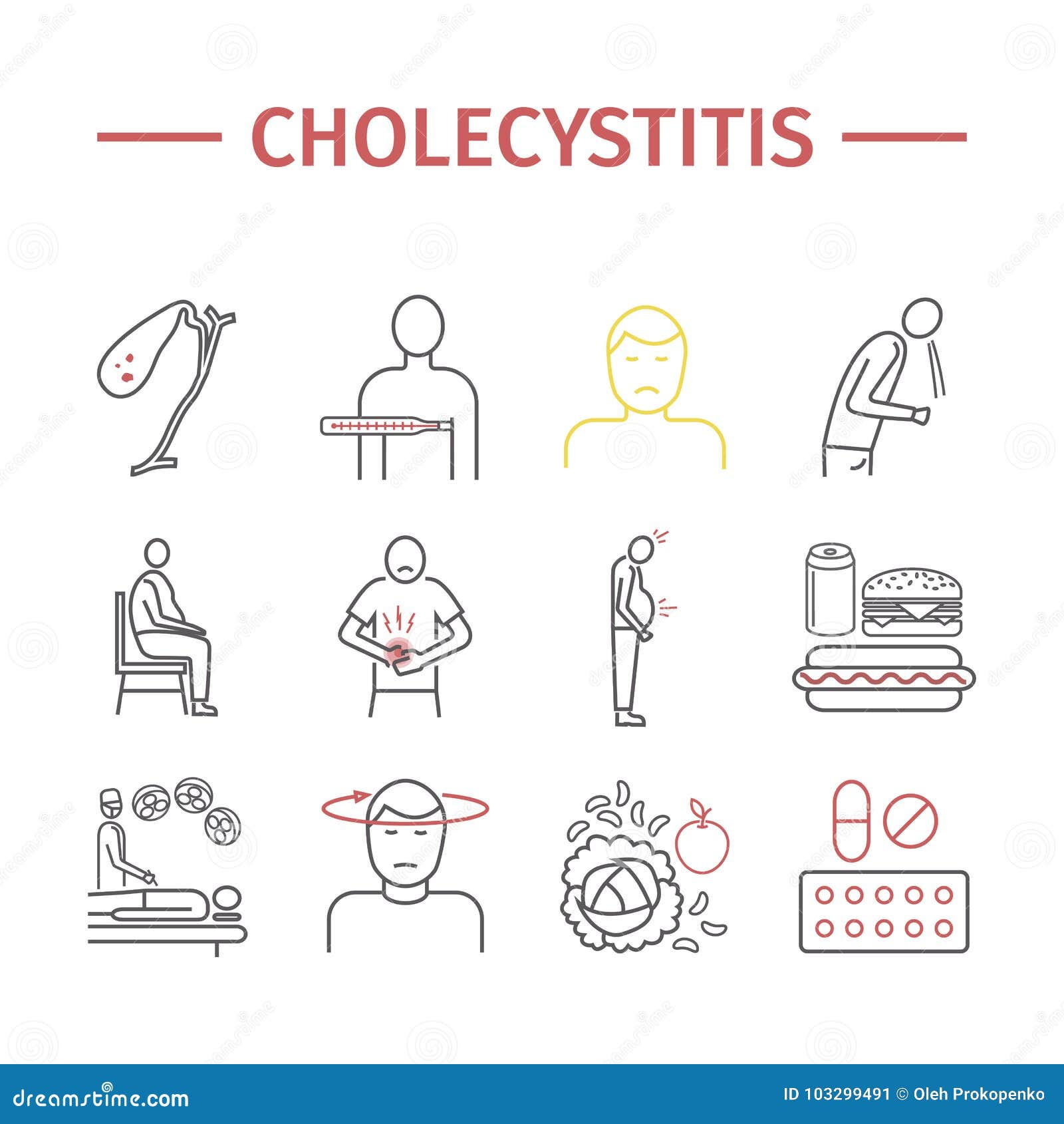 Cholecystitis Line Icon Infographics. Vector Signs For Web Graphics ...