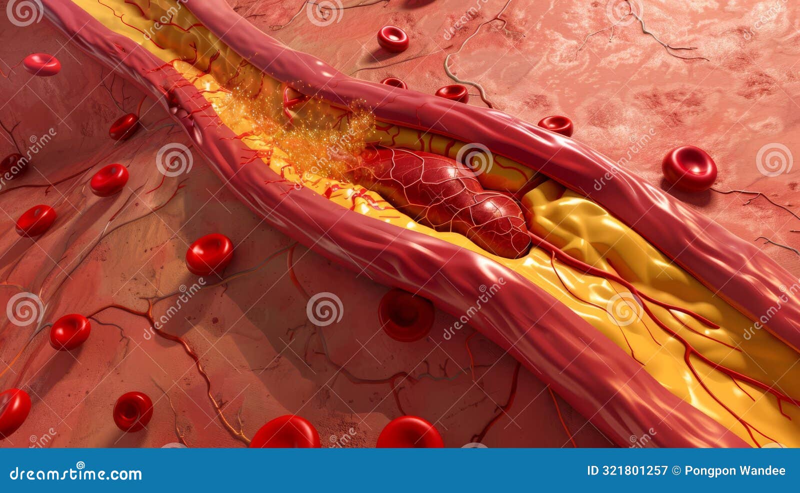 Cholesterol Fat in Blood Vessel with Red Blood Cells Stock Illustration ...