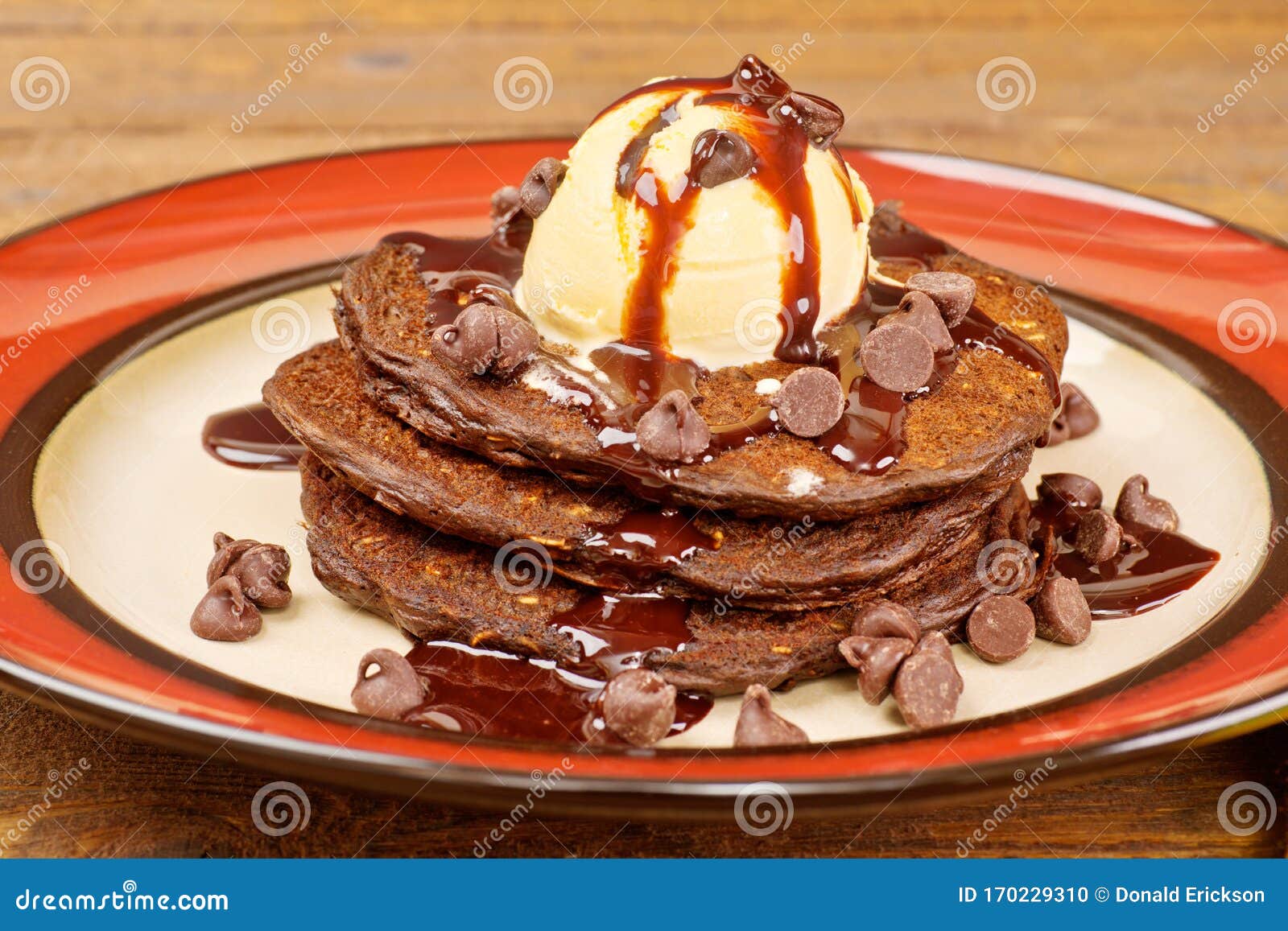 Chololate Chip Pancake Breakfast Stock Photo - Image of plate, table ...