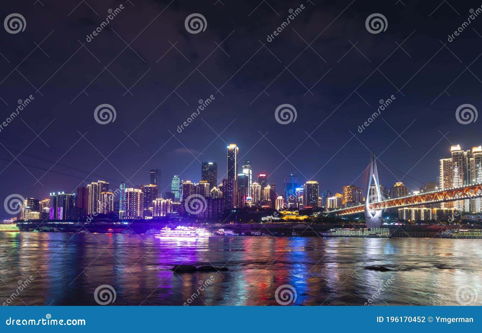 Chongqing City in China at Night Stock Photo - Image of downtown ...