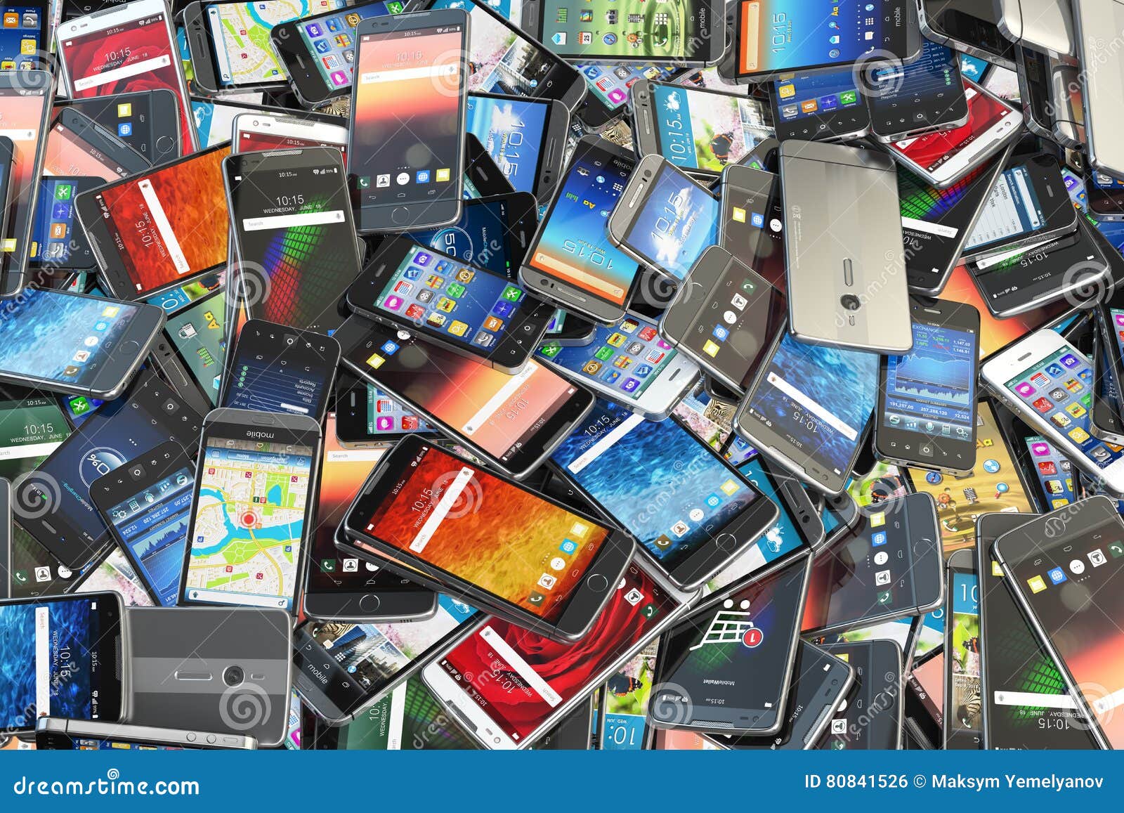 Choose Mobile Phone. Heap of the Different Smartphones with Diff ...