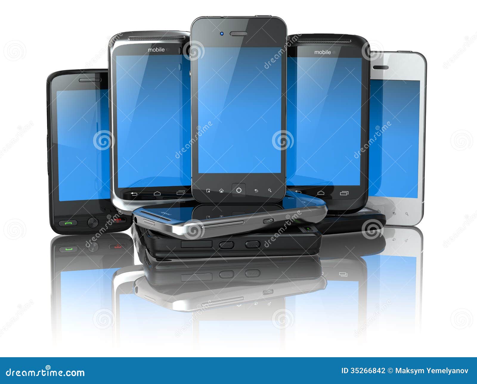 Choose Mobile Phone. Pile of New Cellphones Stock Illustration ...