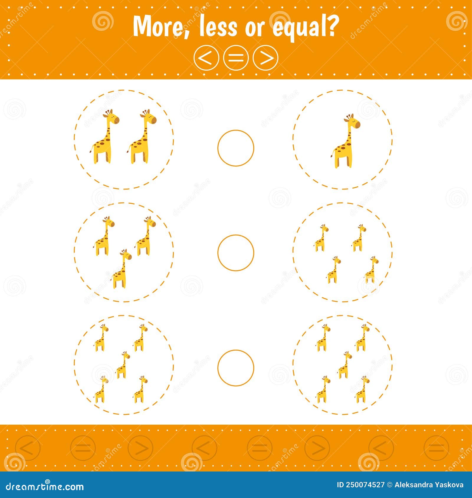 Choose More, less or Equal. Count Giraffe Stock Vector - Illustration ...