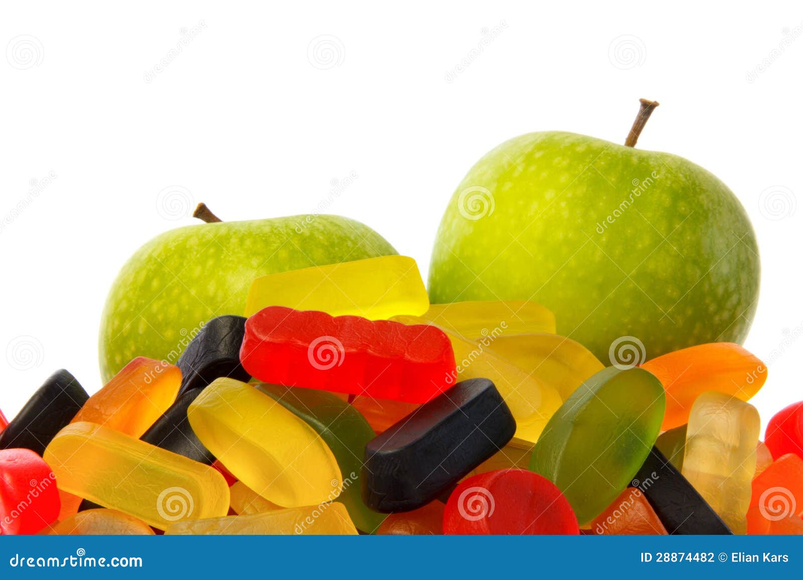 Choose: Pile of Candy or Two Apples Stock Photo - Image of black ...