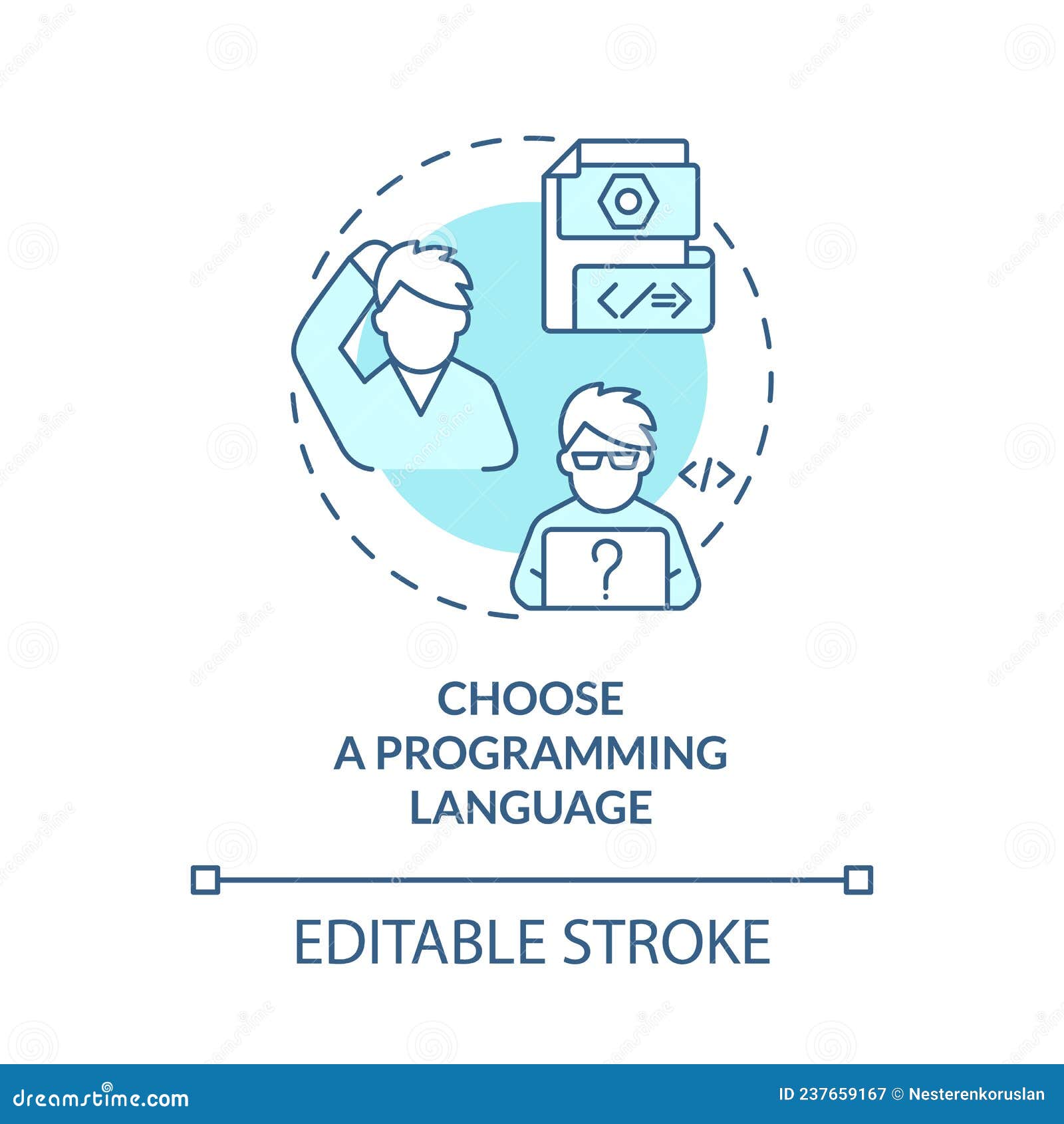 Choose A Programming Language Turquoise Concept Icon Stock Vector