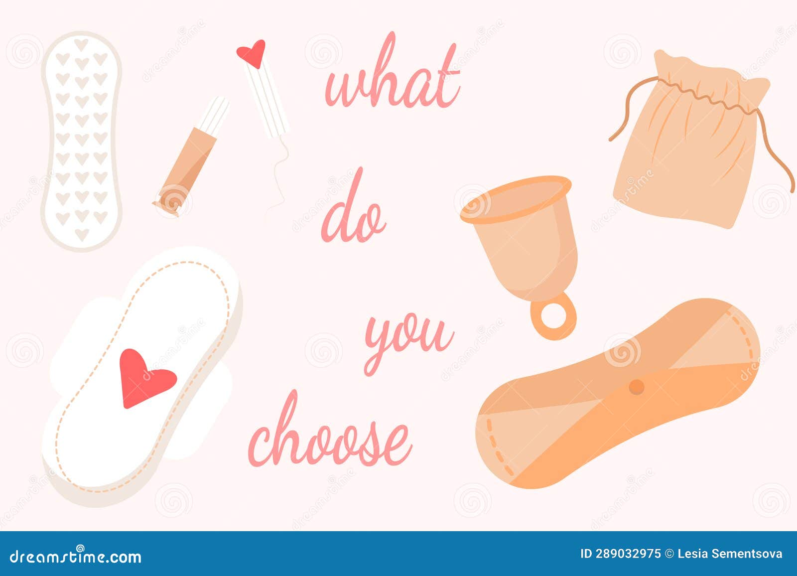 Choose Between Sanitary Pads Tampons And Menstrual Cups Illustration