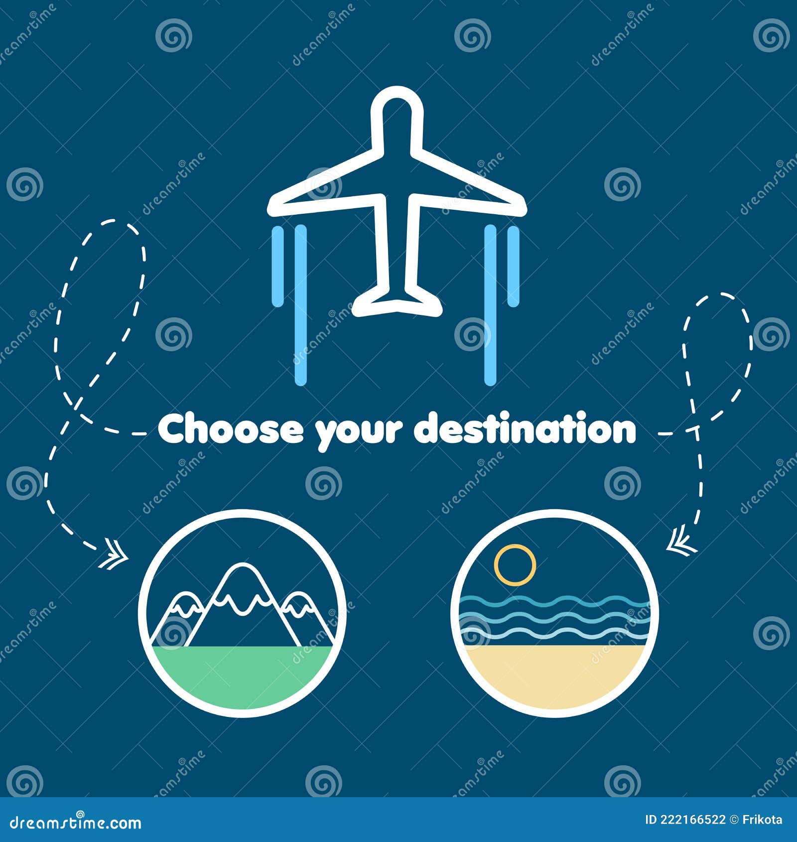 Choose Your Destination. Mountain or Beach. Vector Illustration, Flat ...
