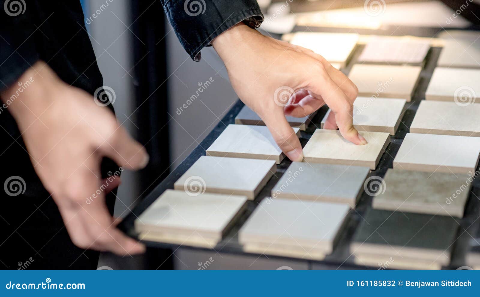 Choosing Ceramic Sample from Swatch Board Stock Photo - Image of ...