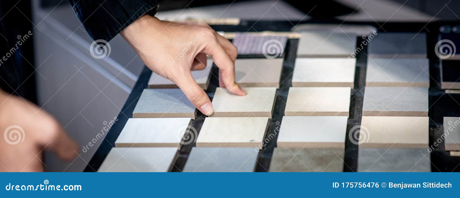 Choosing Ceramic Sample from Swatch Board Stock Photo - Image of house ...