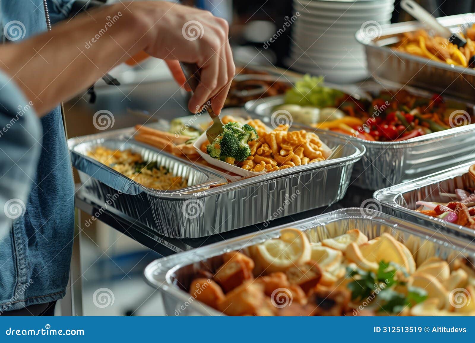 Choosing Food from a Potluck Selection in Office Stock Illustration ...