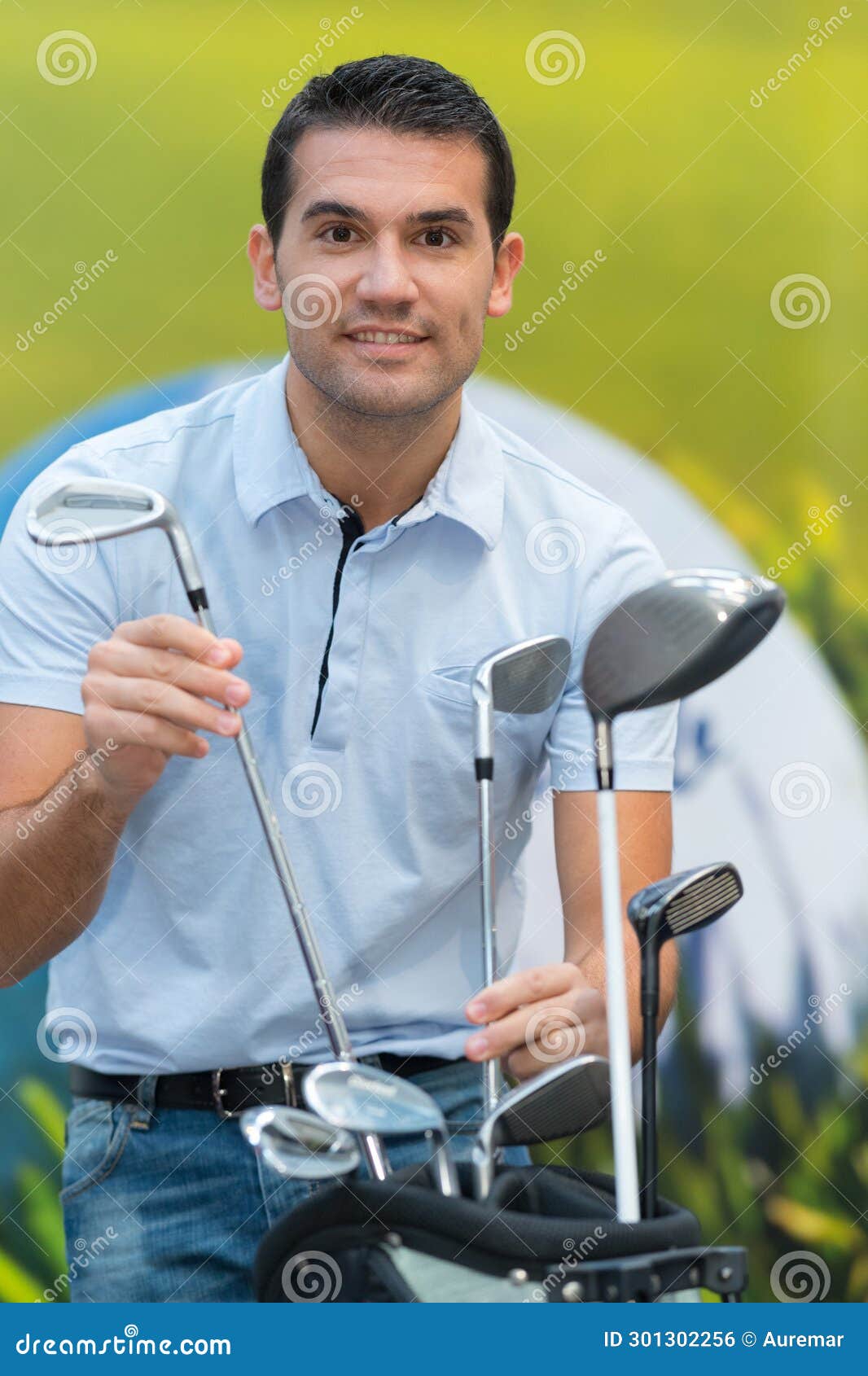 Choosing Golf Club on Retail Shop Background Stock Photo - Image of ...