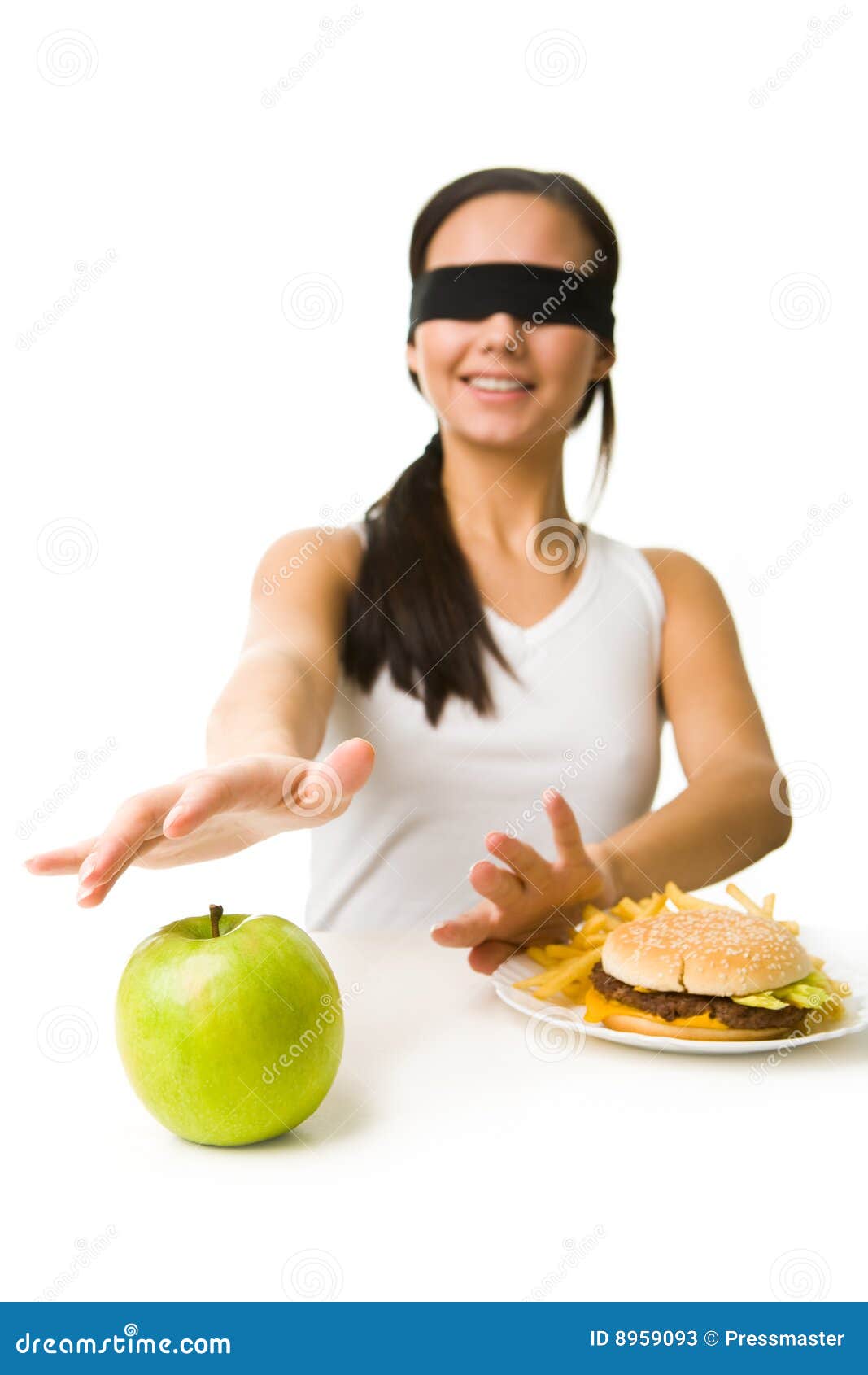 Choosing healthy food stock image. Image of blindfold - 8959093