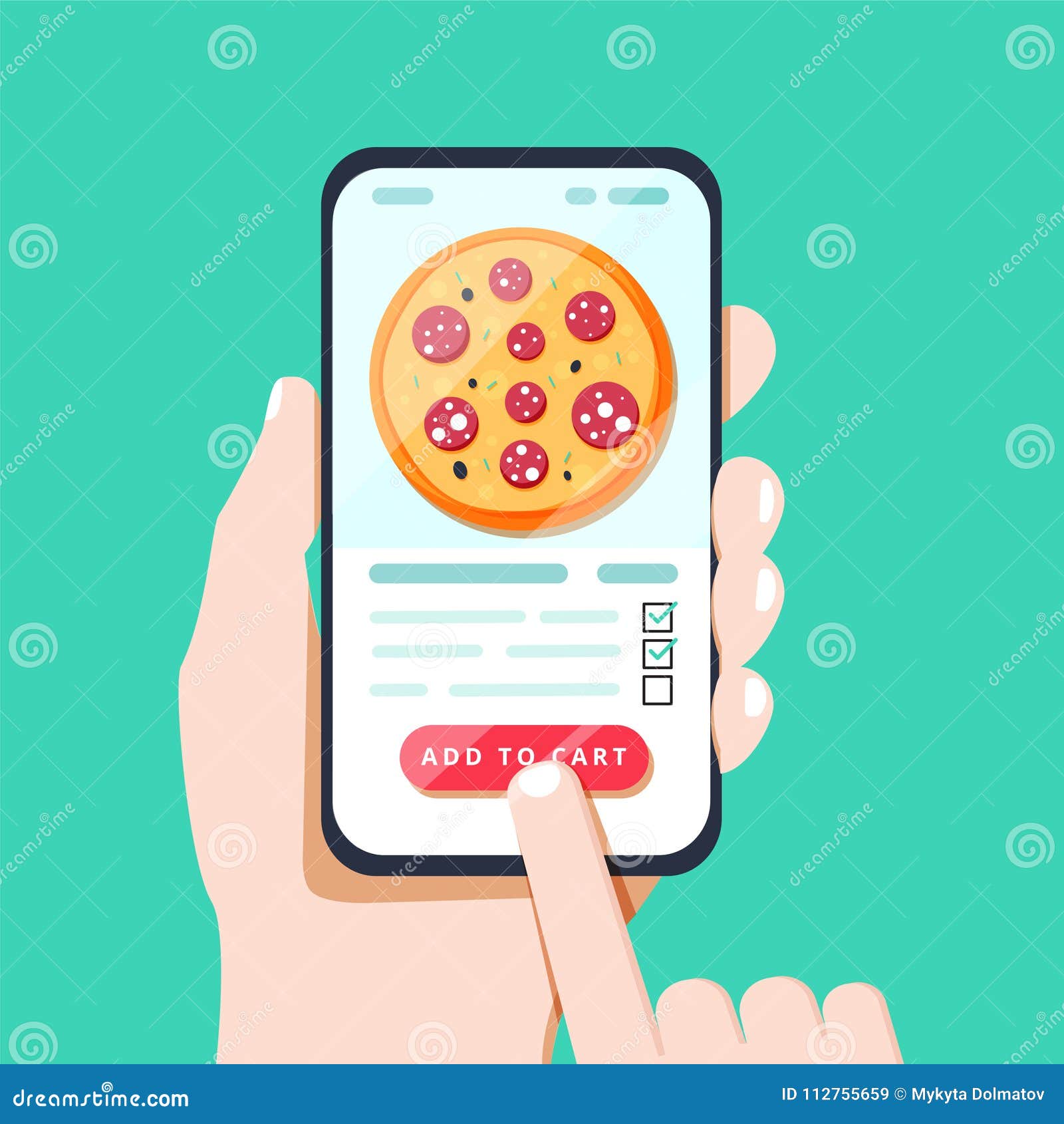 Choosing Pizza on Mobile Smart Phone App. Tapping on the Screen Making ...