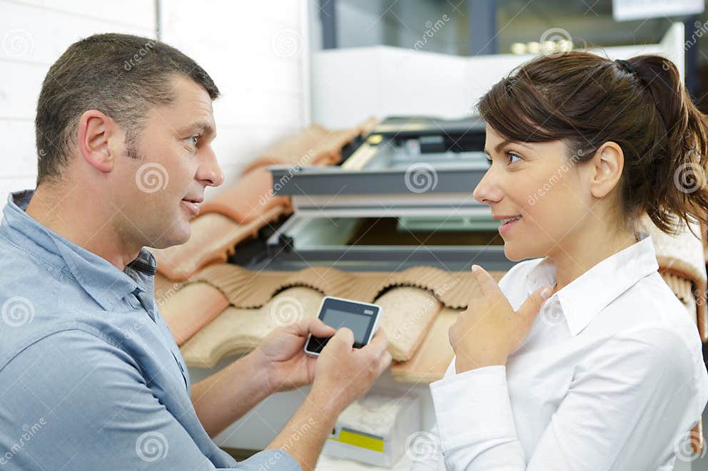 Choosing or Presenting Tiles Samples Stock Image - Image of stall ...