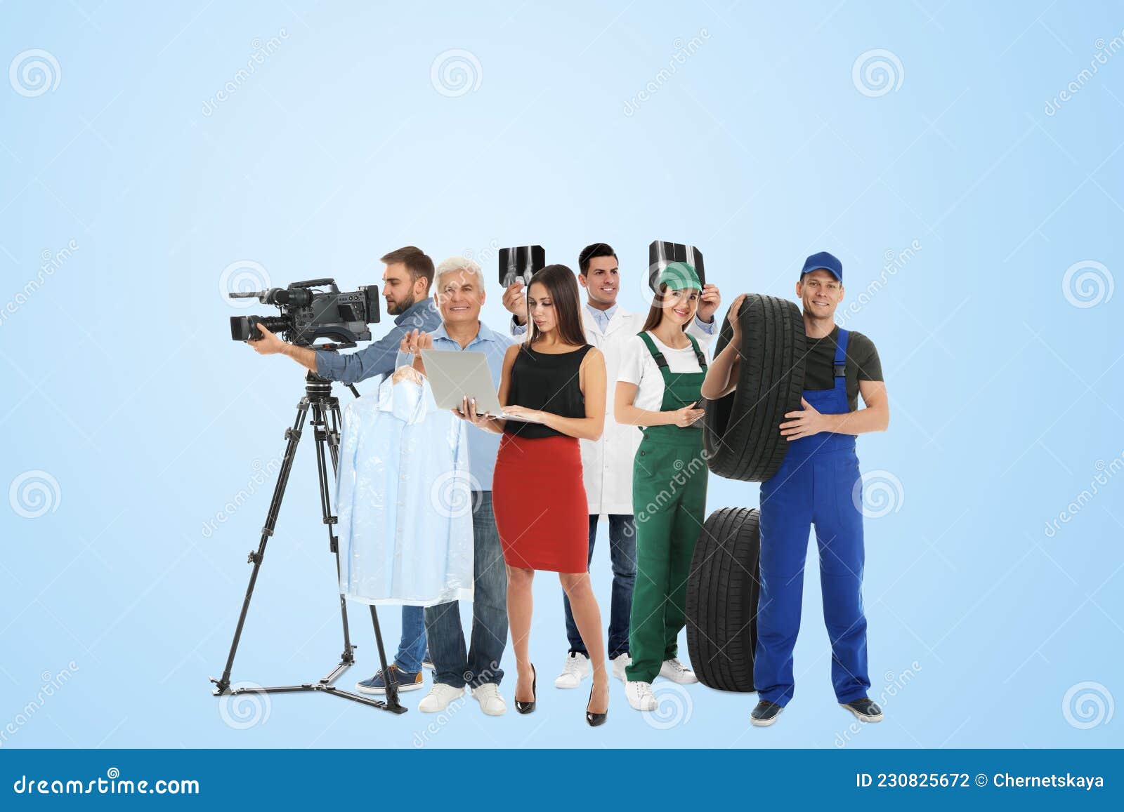 Choosing Profession. People of Different Occupations on Light Blue ...
