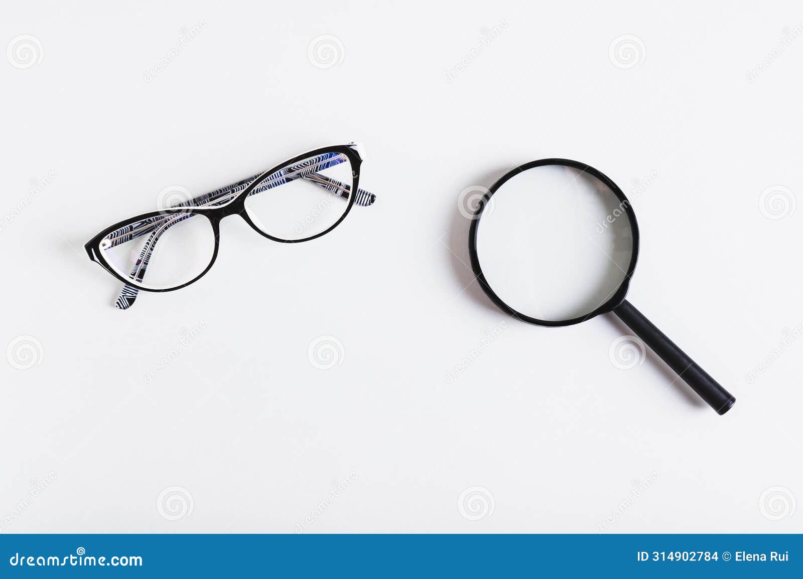 Choosing between Vision Glasses and a Magnifying Glass, Top View Stock ...