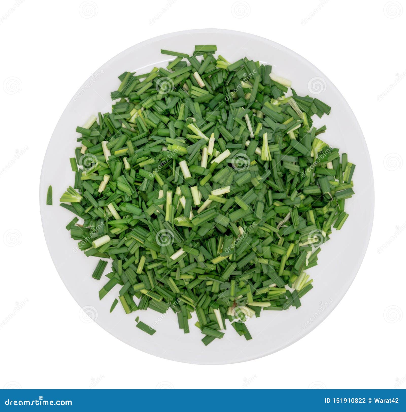 Chop Up the Garlic Chive on White Dish,top View,isolated on White ...