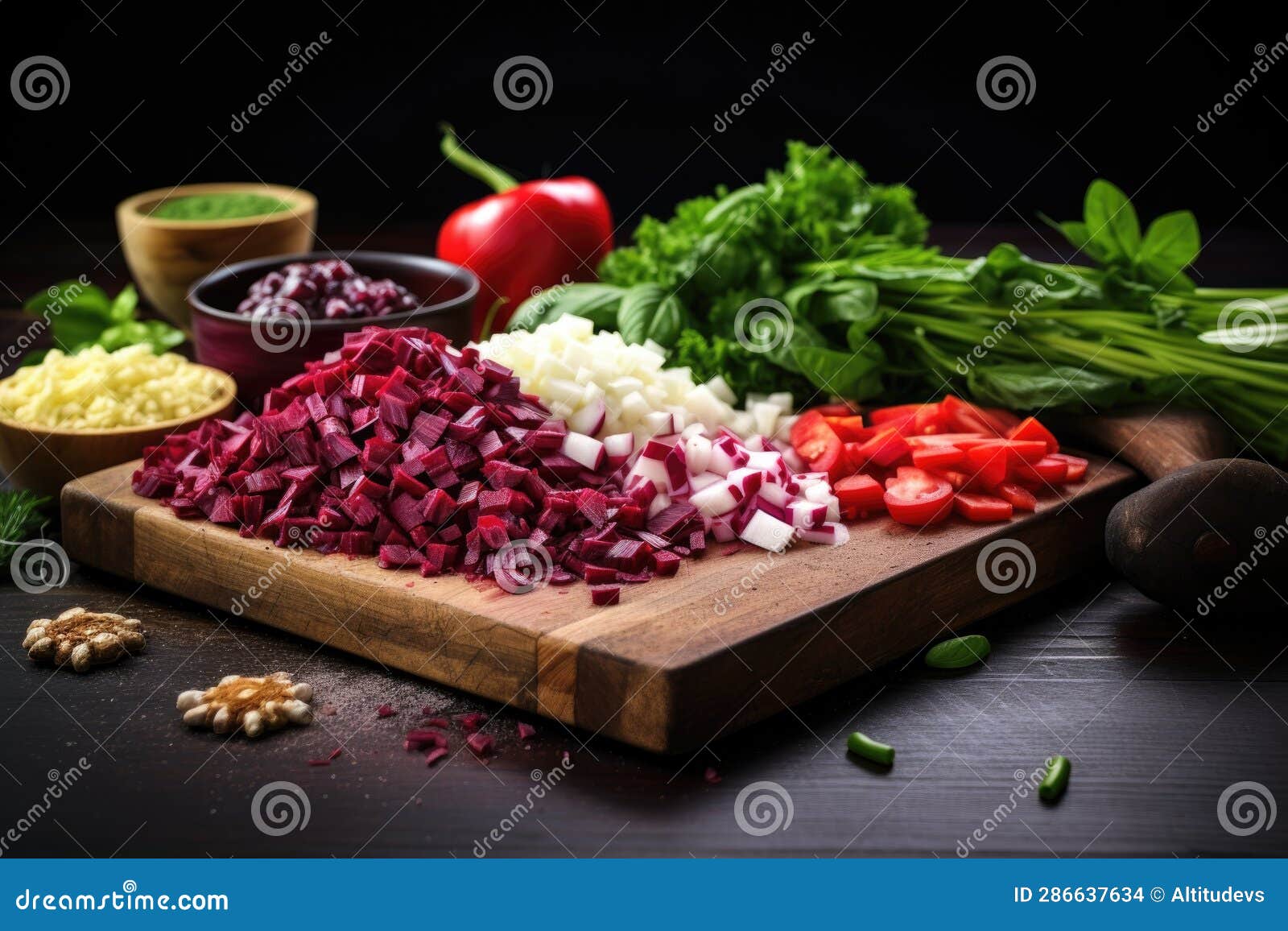Chopped Beetroot and Fresh Veggies on Board Stock Photo - Image of ...