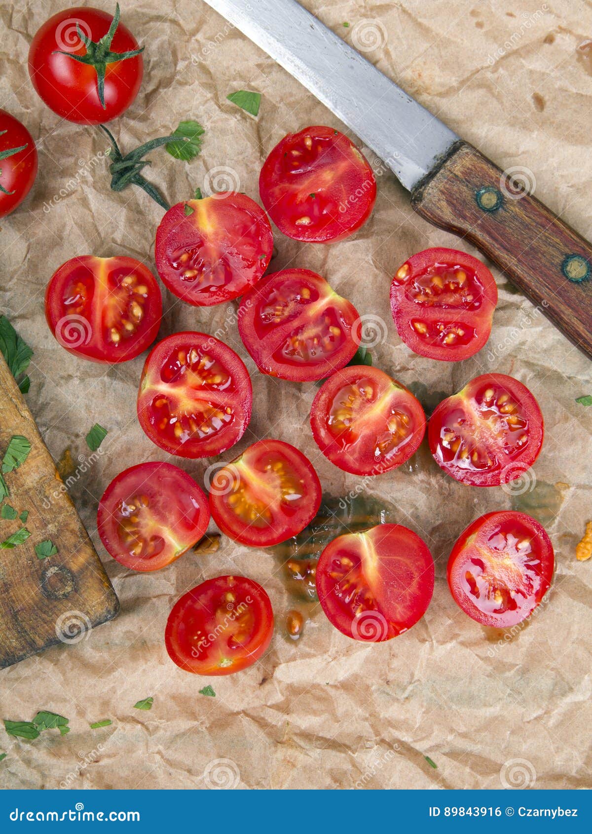 Chopped cherry tomatoes stock photo. Image of organic - 89843916