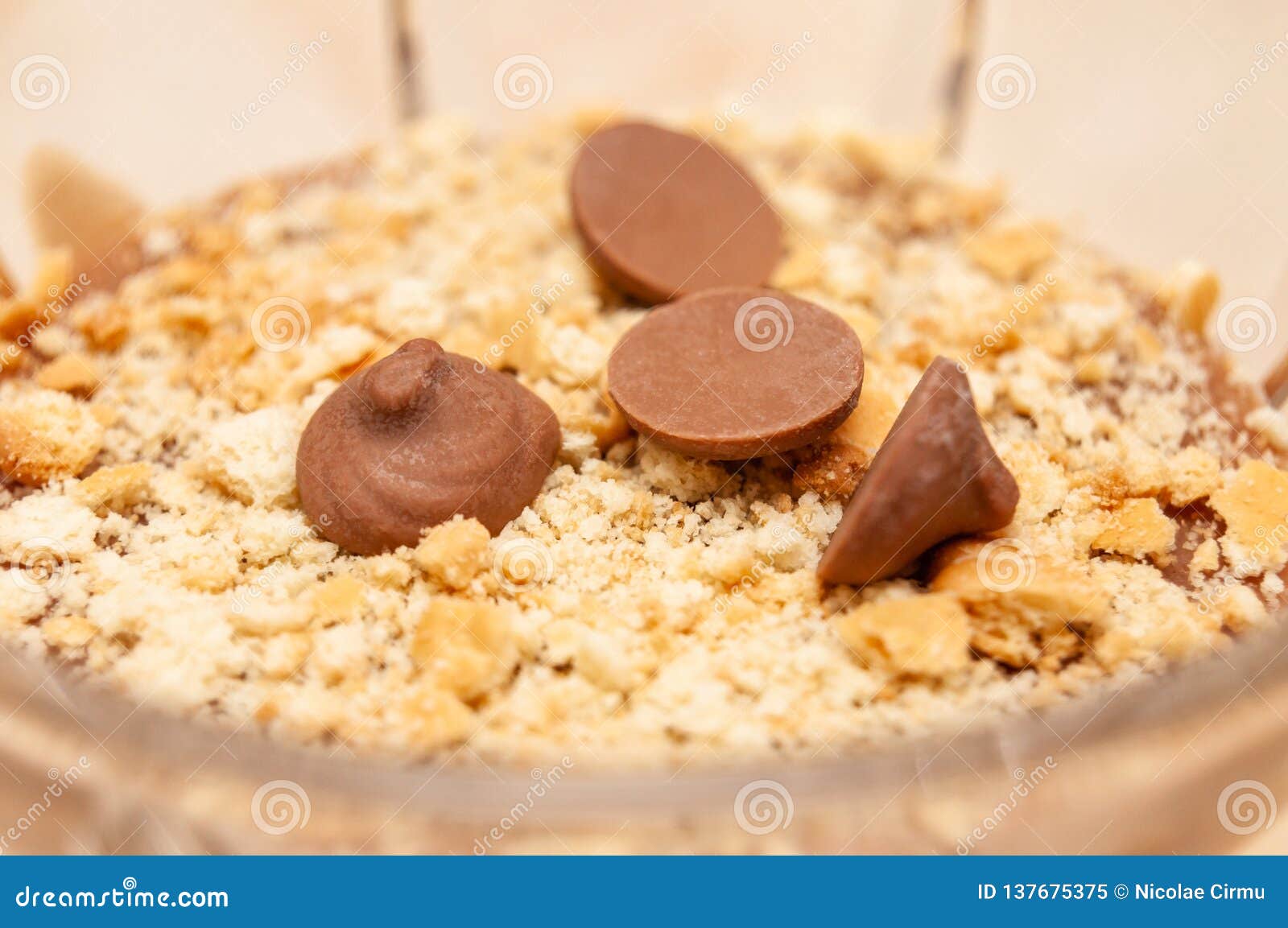 Chopped Chocolate on Crushed Biscuits Stock Image - Image of flake ...
