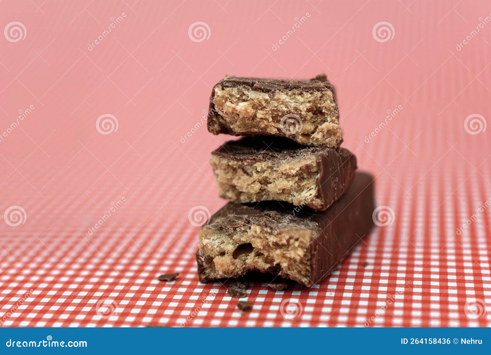 Chopped Chocolate Glazed Energy Protein Bar on Pink Background. Stock ...