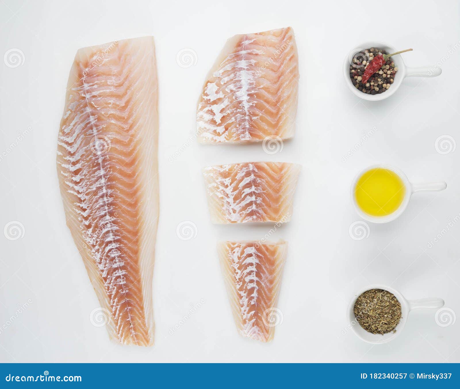 Chopped Cod Fillet on White with Pepper and Sauce Stock Image - Image ...