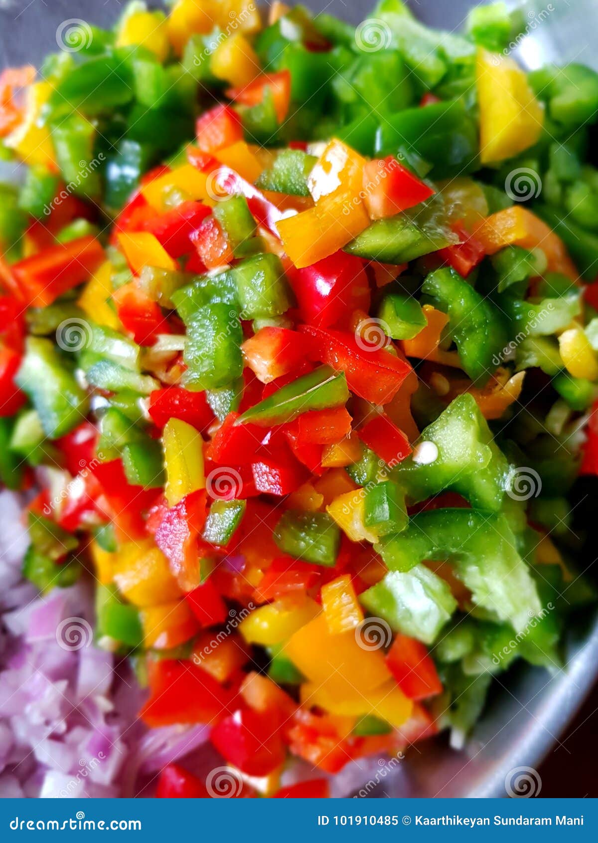 Chopped and diced capsicum stock image. Image of silver - 101910485