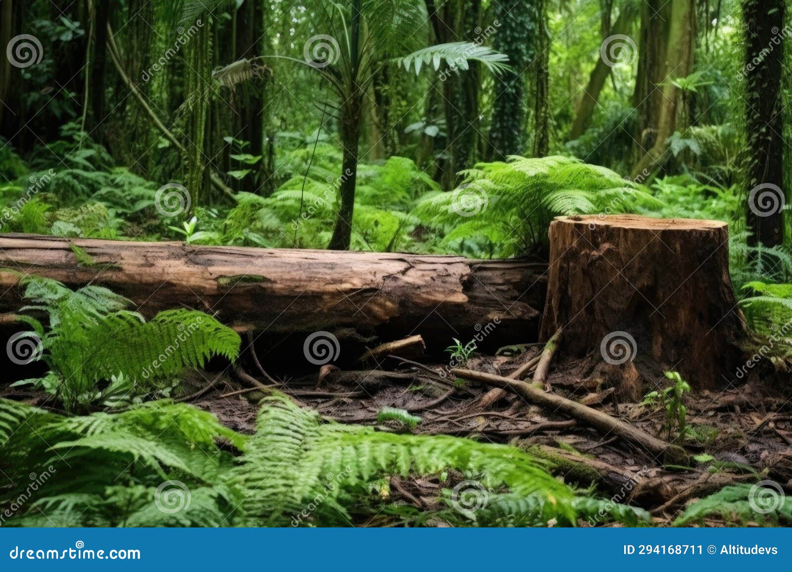 Chopped Down Tropical Forest with Tree Stumps Stock Illustration ...