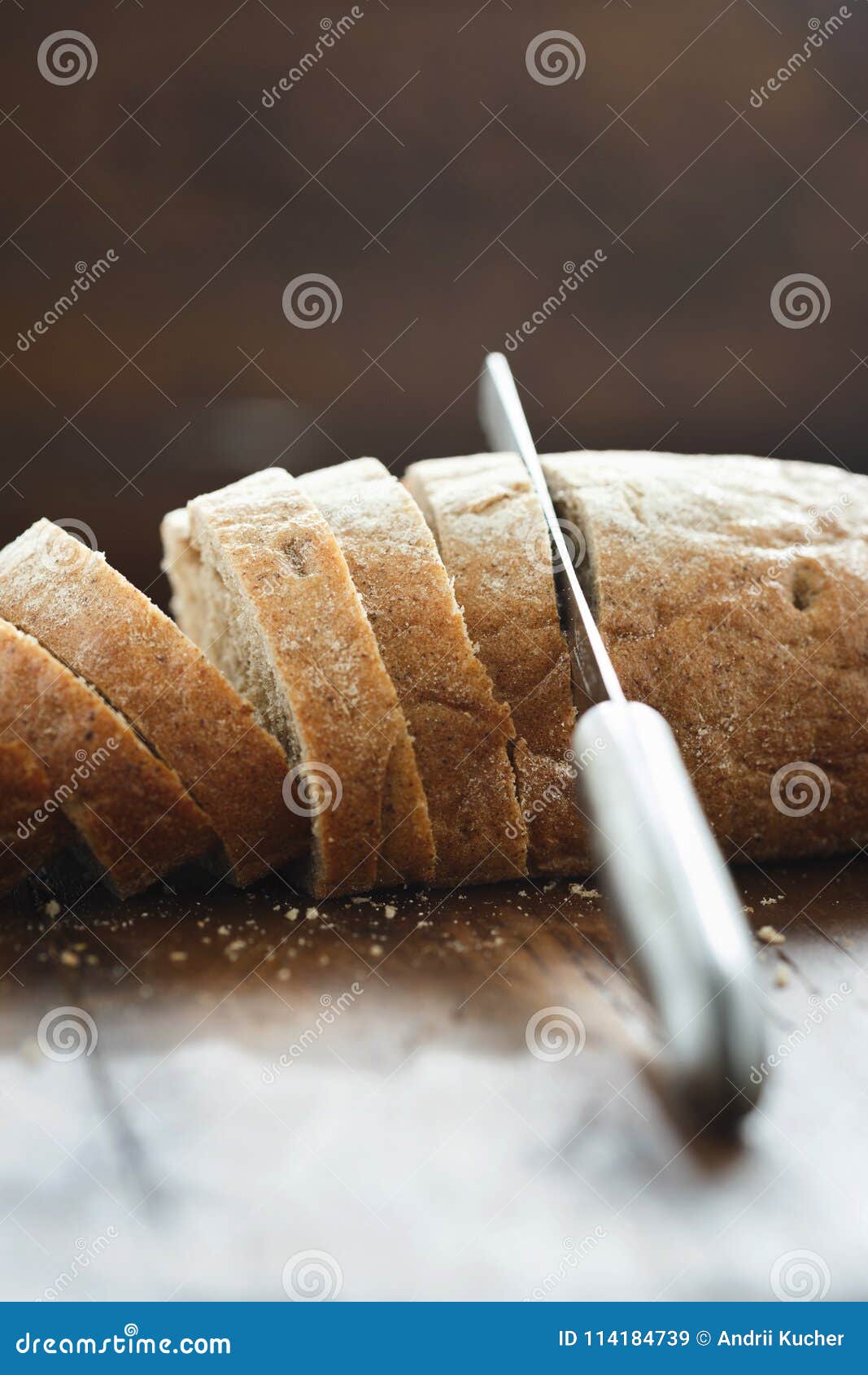 Chopped Fresh Bread Wooden Table Close Up Stock Image - Image of home ...