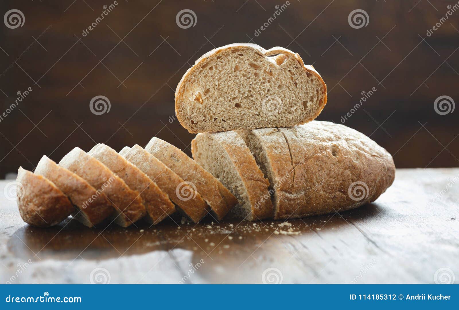 Chopped Fresh Bread Wooden Table Close Up Stock Photo - Image of home ...
