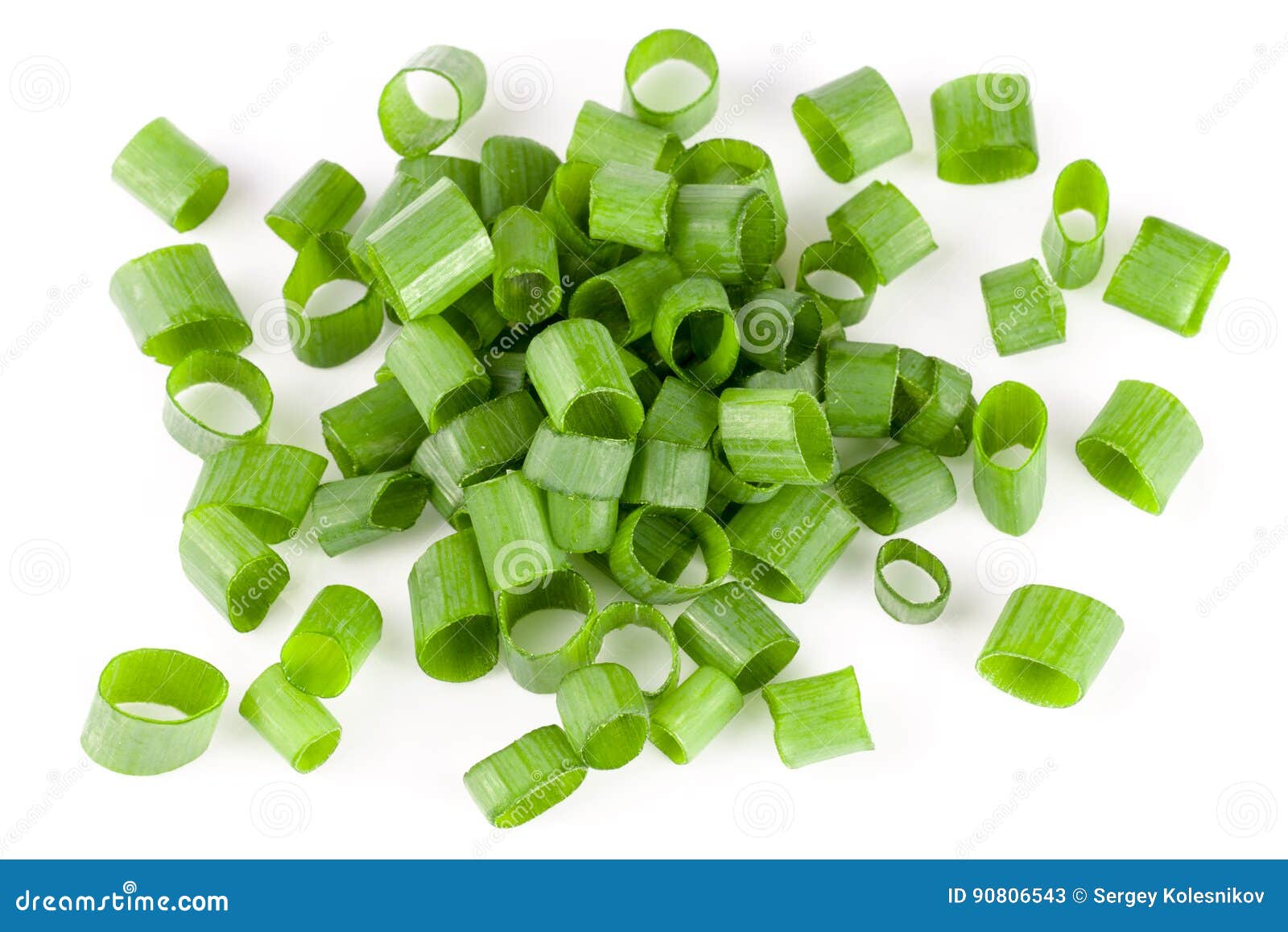 Chopped Fresh Green Onions Isolated on White Background. Top View Stock ...