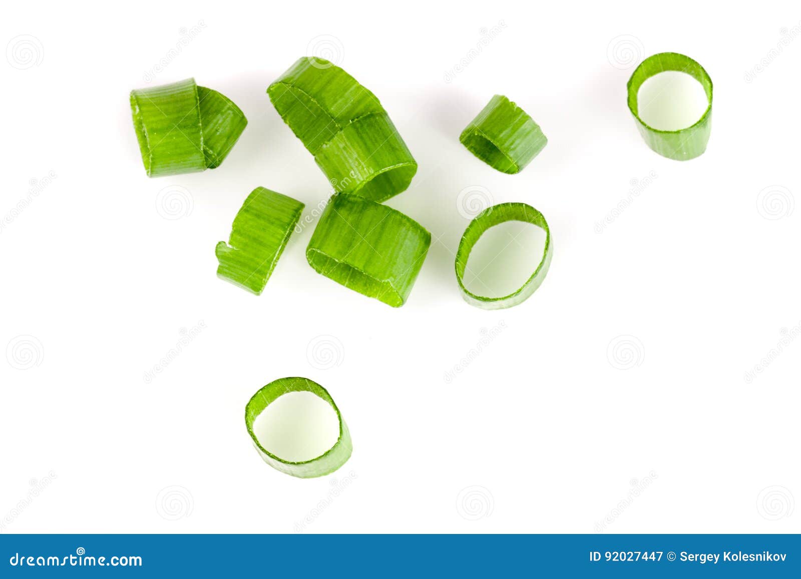 Chopped Fresh Green Onions Isolated on White Background. Top View Stock ...