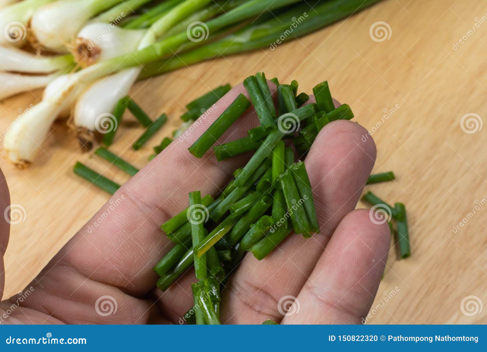Fresh Scallion or Spring Onions on Wooden Board Stock Photo - Image of ...
