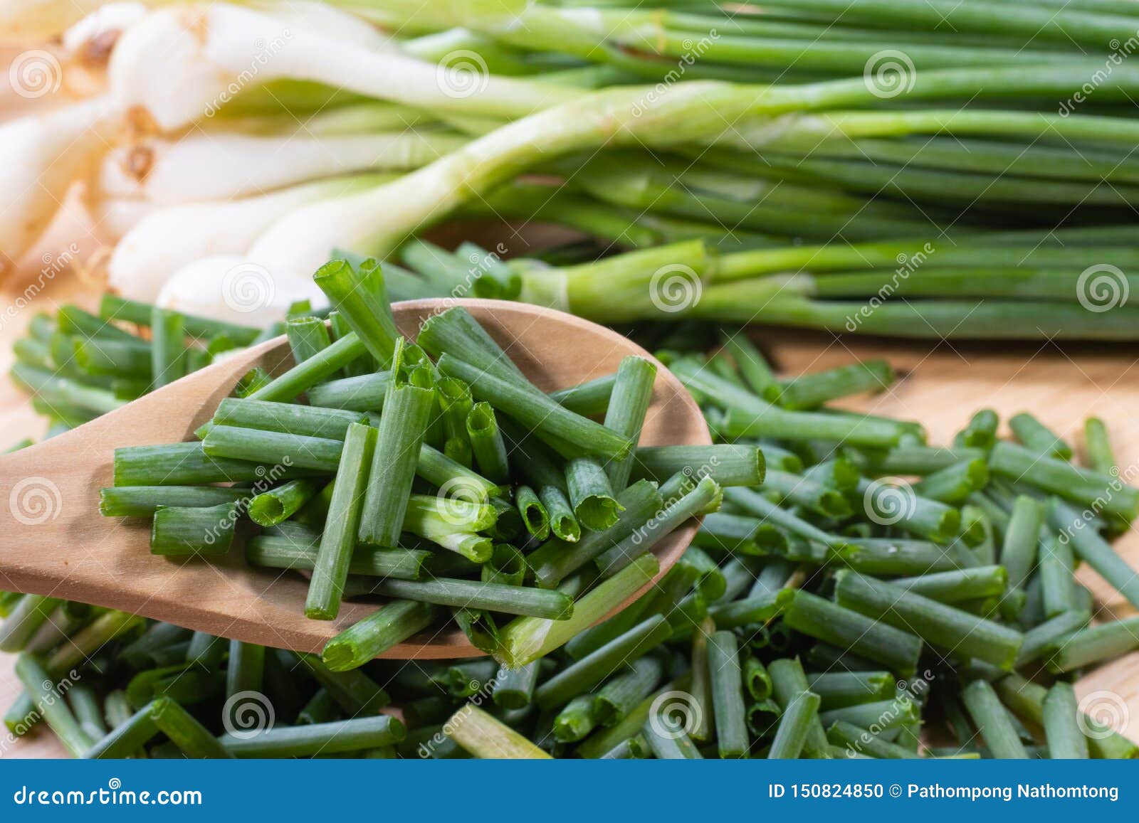 Fresh Scallion or Spring Onions on Wooden Board Stock Photo - Image of ...