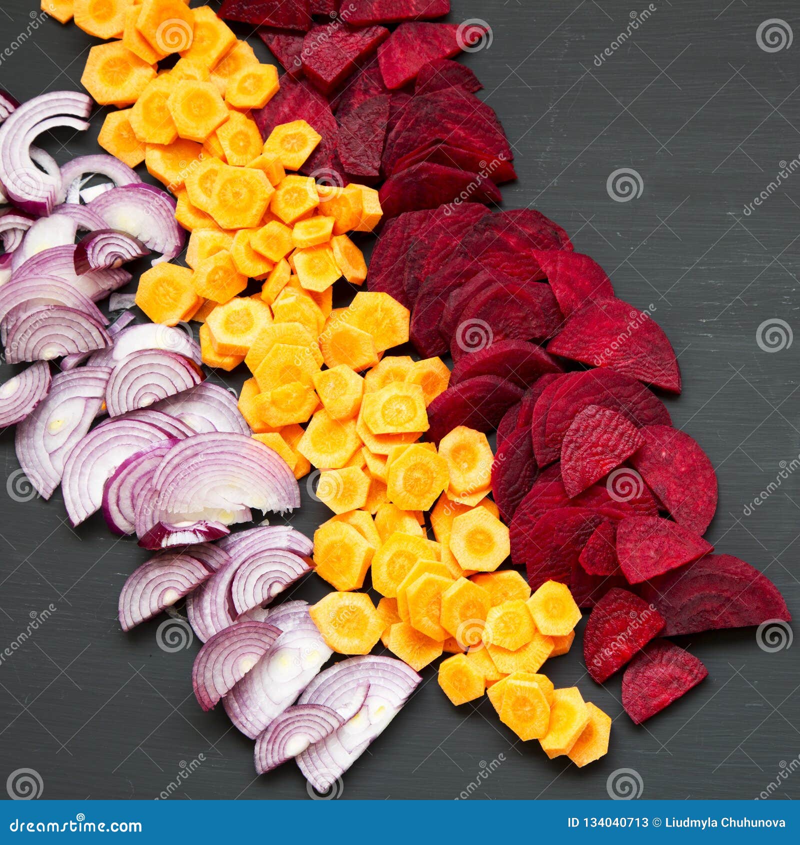 Chopped Fresh Vegetables on Black Background,overhead View. Stock Image ...